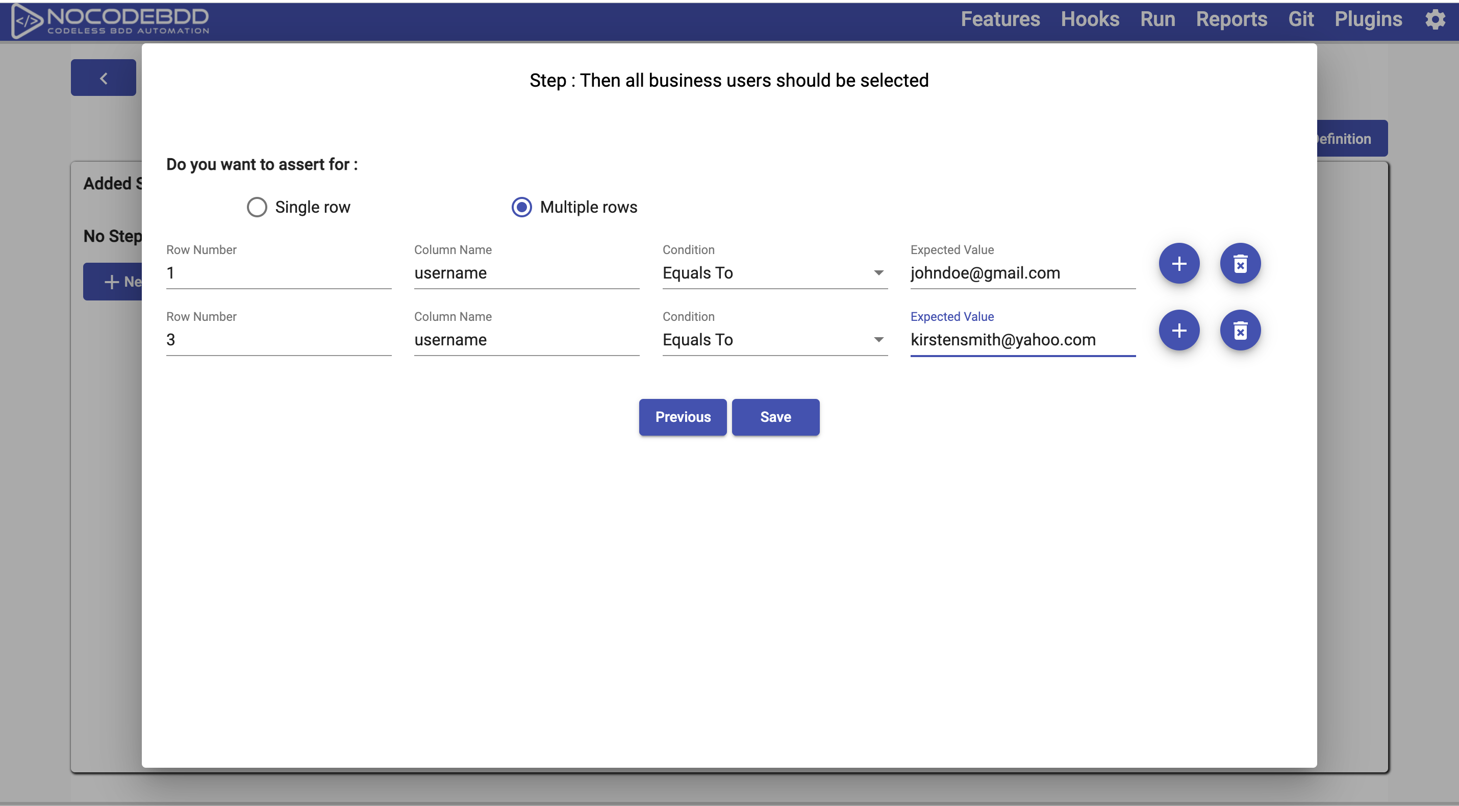 Asserting values in multiple rows - NoCodeBDD