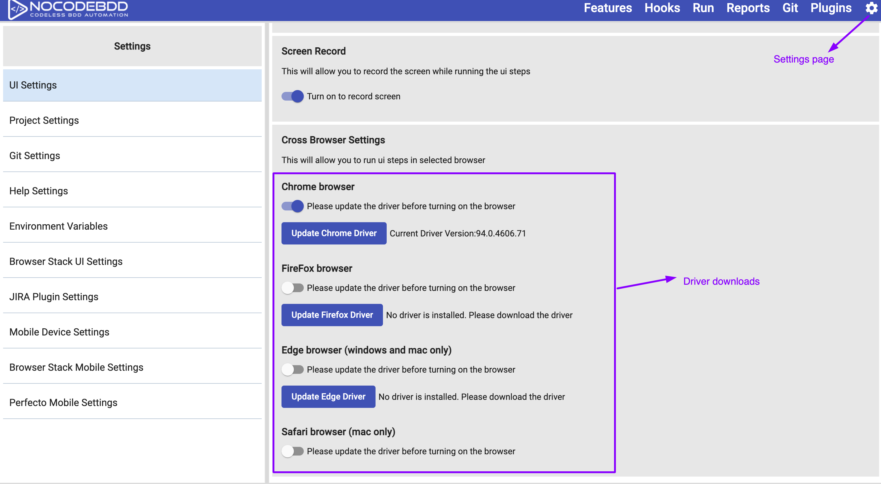 Using local browsers - NoCodeBDD